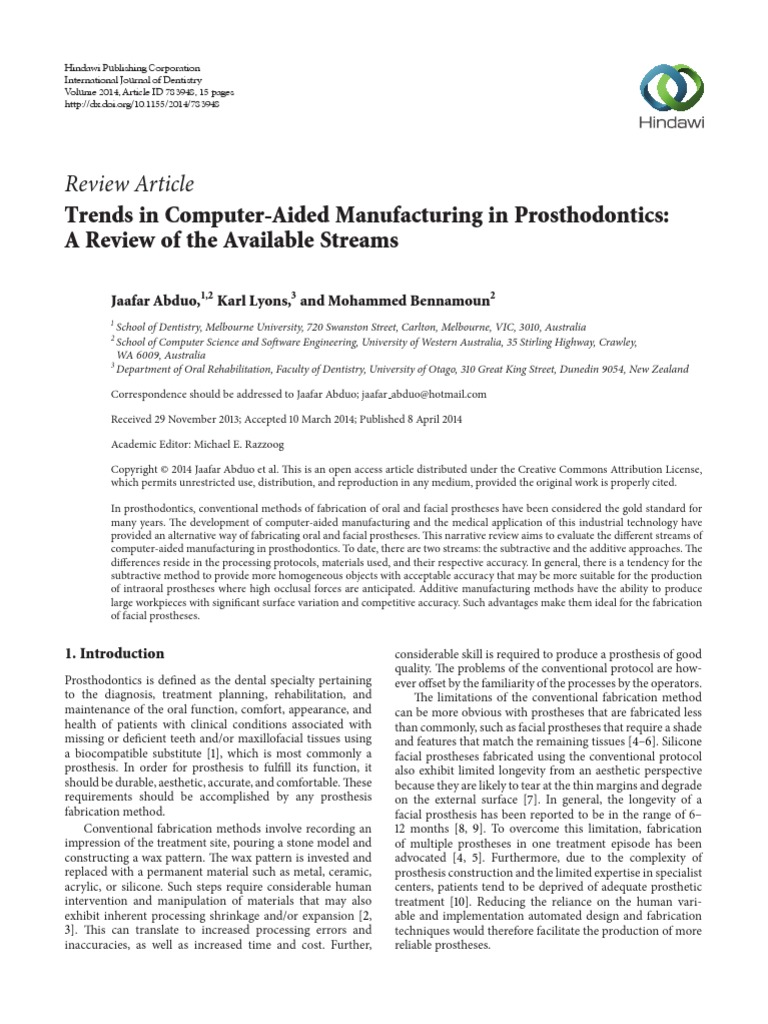 Trends in Computer-Aided Manufacturing in Prosthodontics A Review of ...
