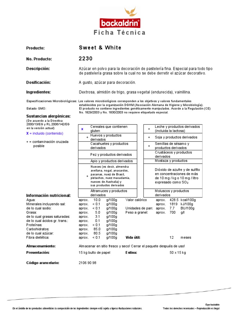 Azucar Micropulverizada Backaldrin | PDF | Comida y bebida | Alimentos