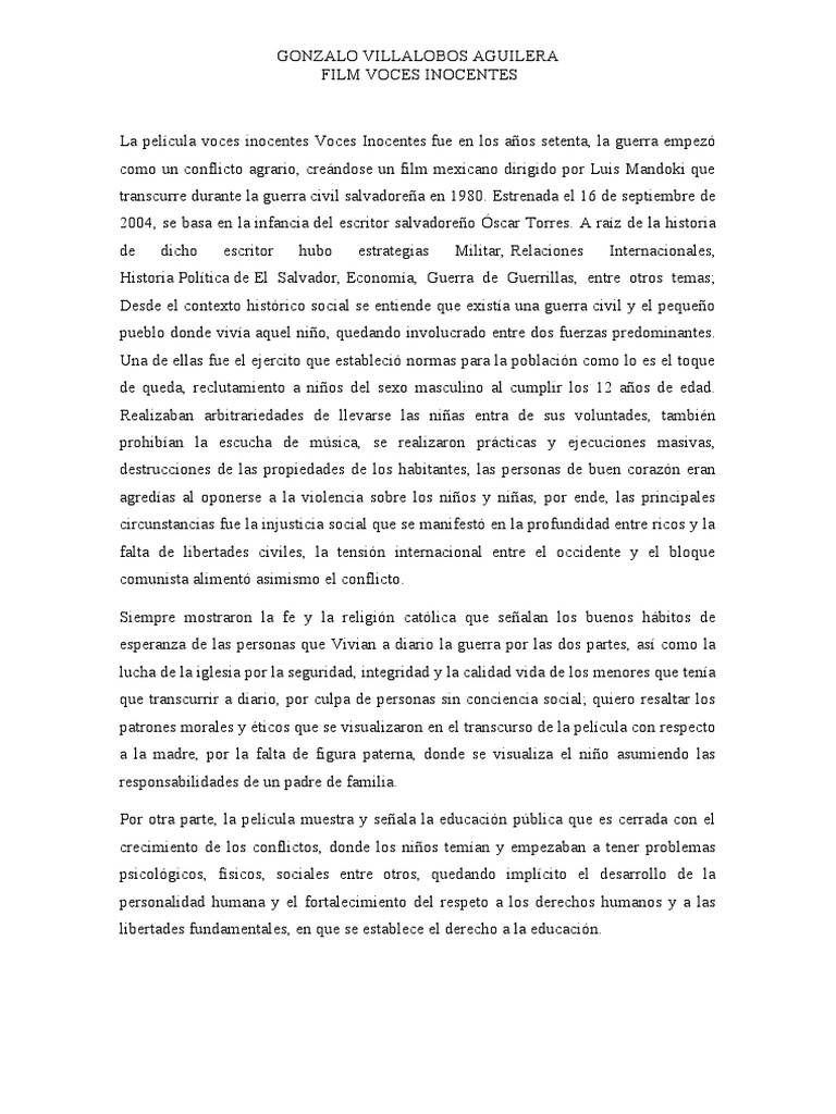 Film Voces Inocentes Analisis | PDF | El Salvador | Violencia