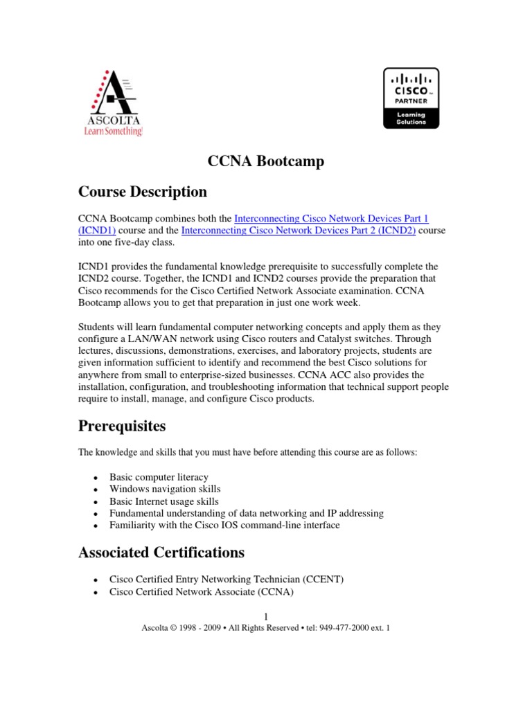 CCNA Course Outline (R&S) | PDF | Cisco Certifications | Computer Network