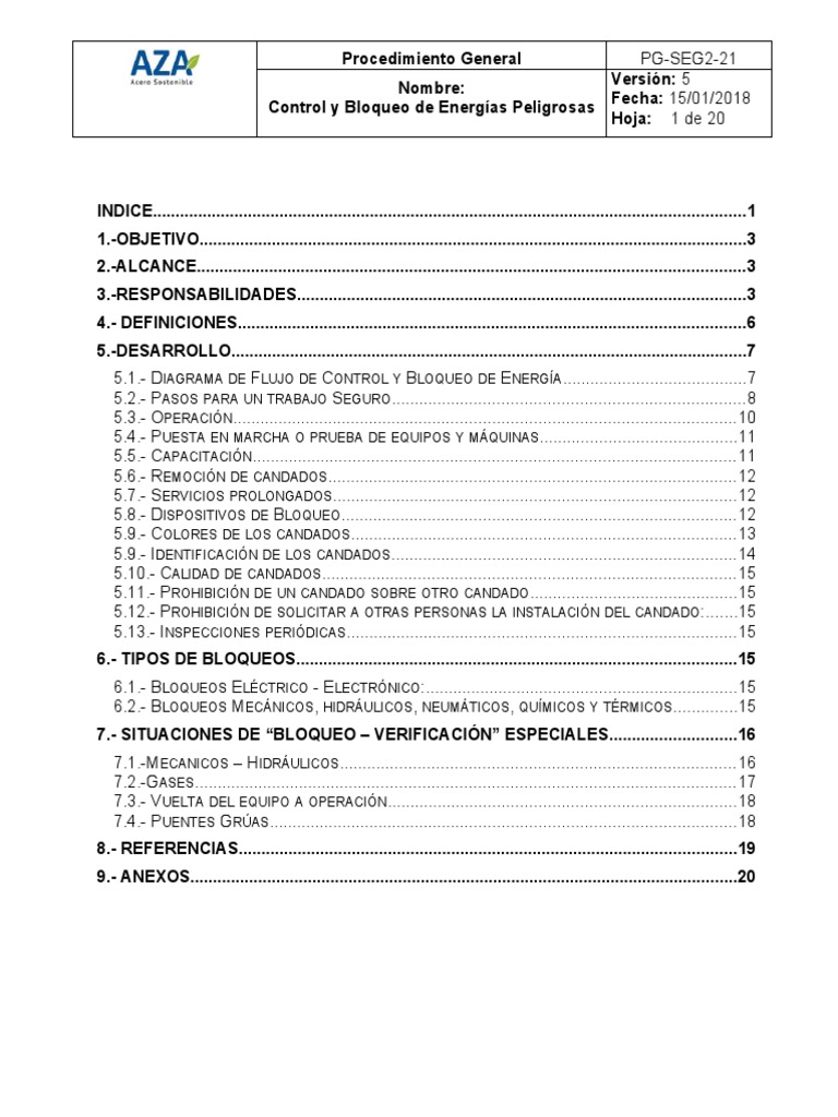 Control de Bloqueo y Energías Peligrosas | PDF | Transformador | Planificación