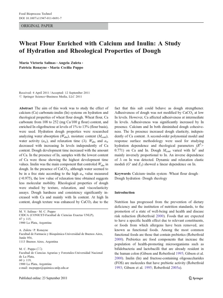 Wheat Flour Enriched With Calcium and Inulin PDF | PDF ...