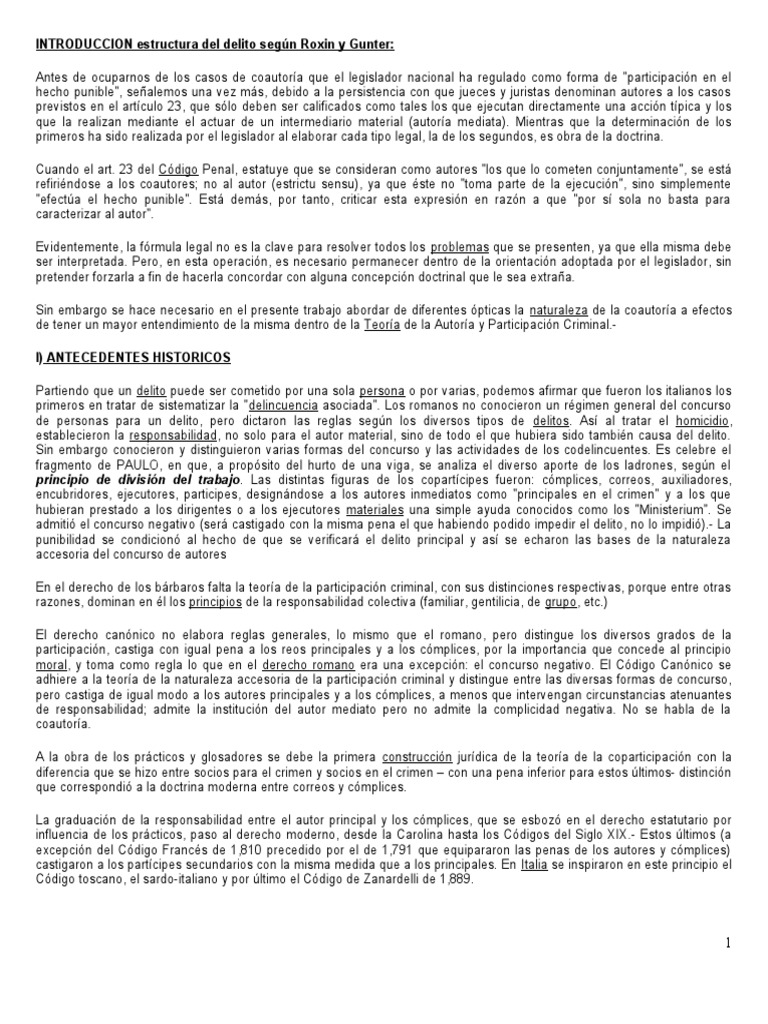 Estructura Del Delito Segun Gunter Jacobs y Claus Roxin | PDF | Derecho ...