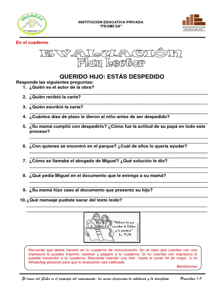 Plan Lector - Evaluacion 6to de Primaria | PDF