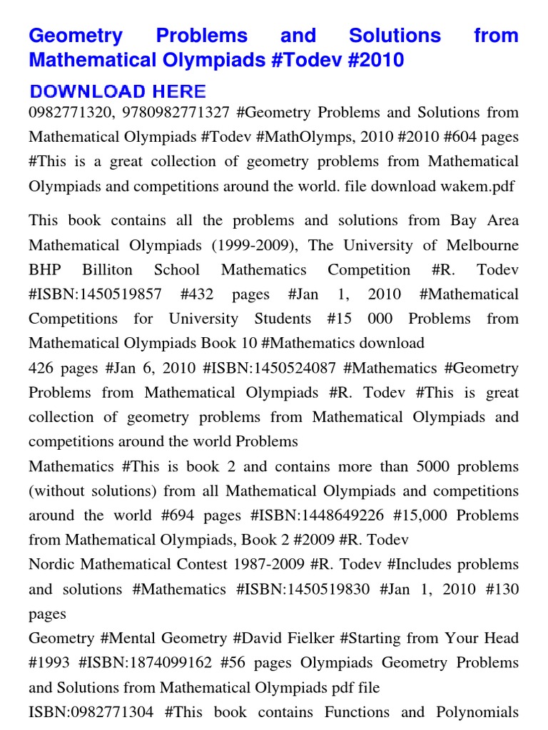 Geometry Problems and Solutions From Mathematical Olympiads #Todev ...