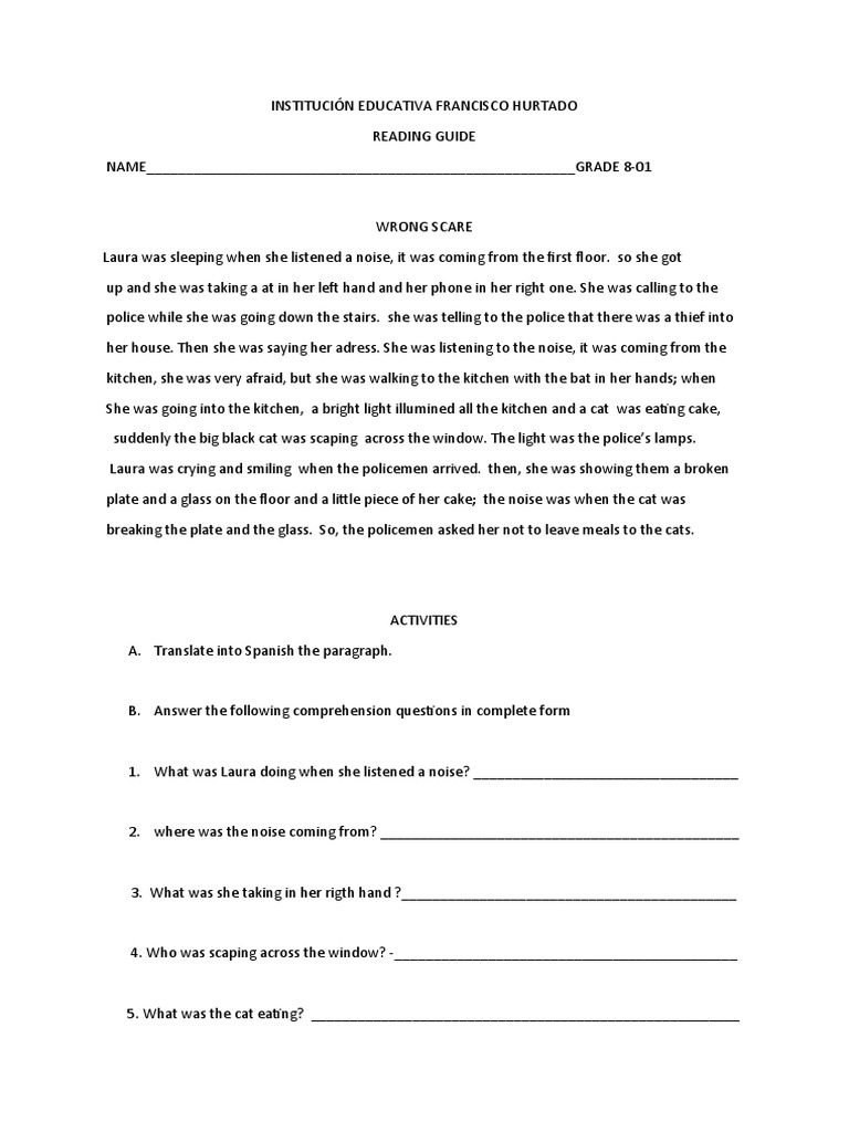 Comprehension Reading in Past Progressive Tense-Nanci Ospina | PDF