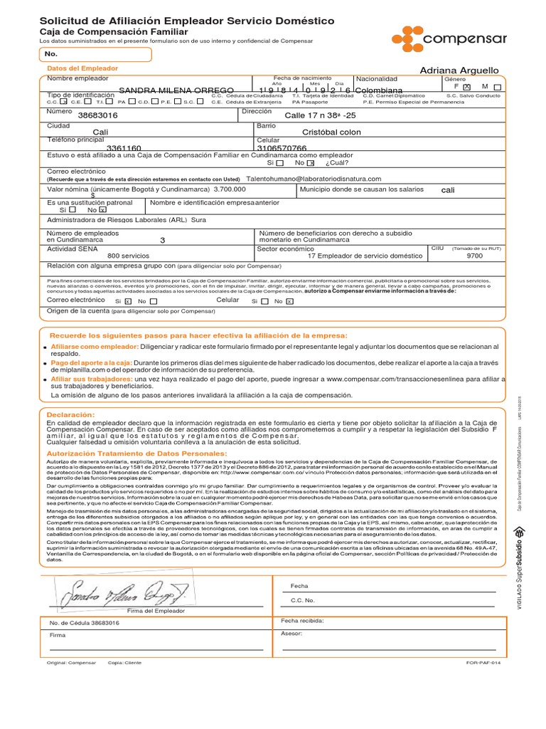 Formulario Caja Compensar PDF | PDF | Salario | Economias