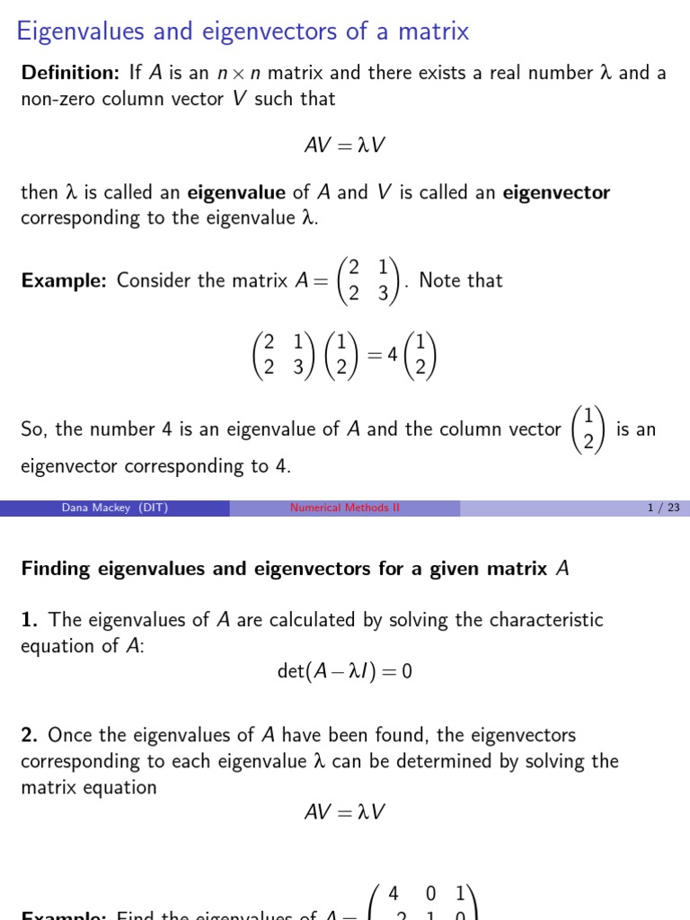 Dana Mackey (DIT) : Numerical Methods II | PDF | Eigenvalues And ...
