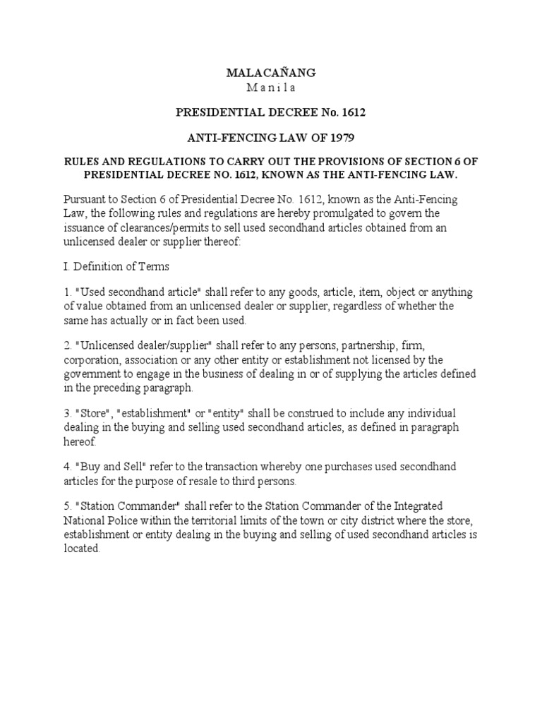 ANTI-FENCING LAW OF 1979 Part4 | PDF