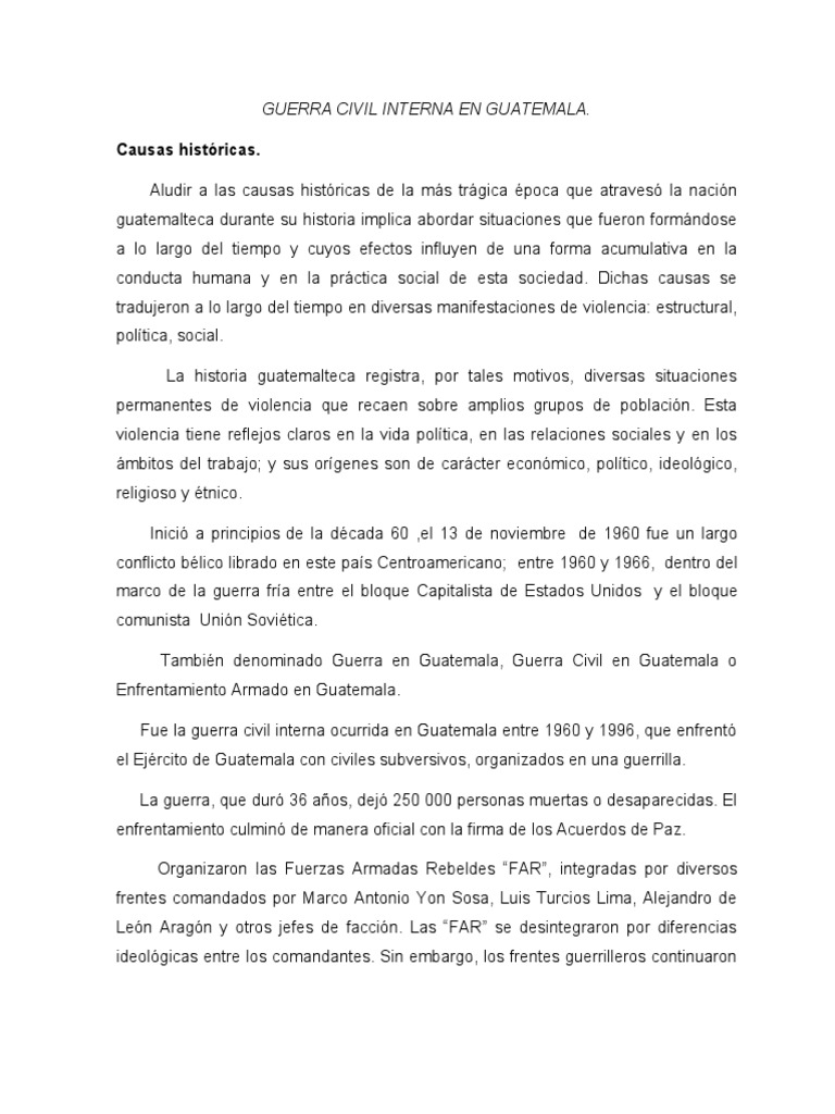 Causas y desarrollo de la Guerra Civil en Guatemala | PDF | Guatemala ...