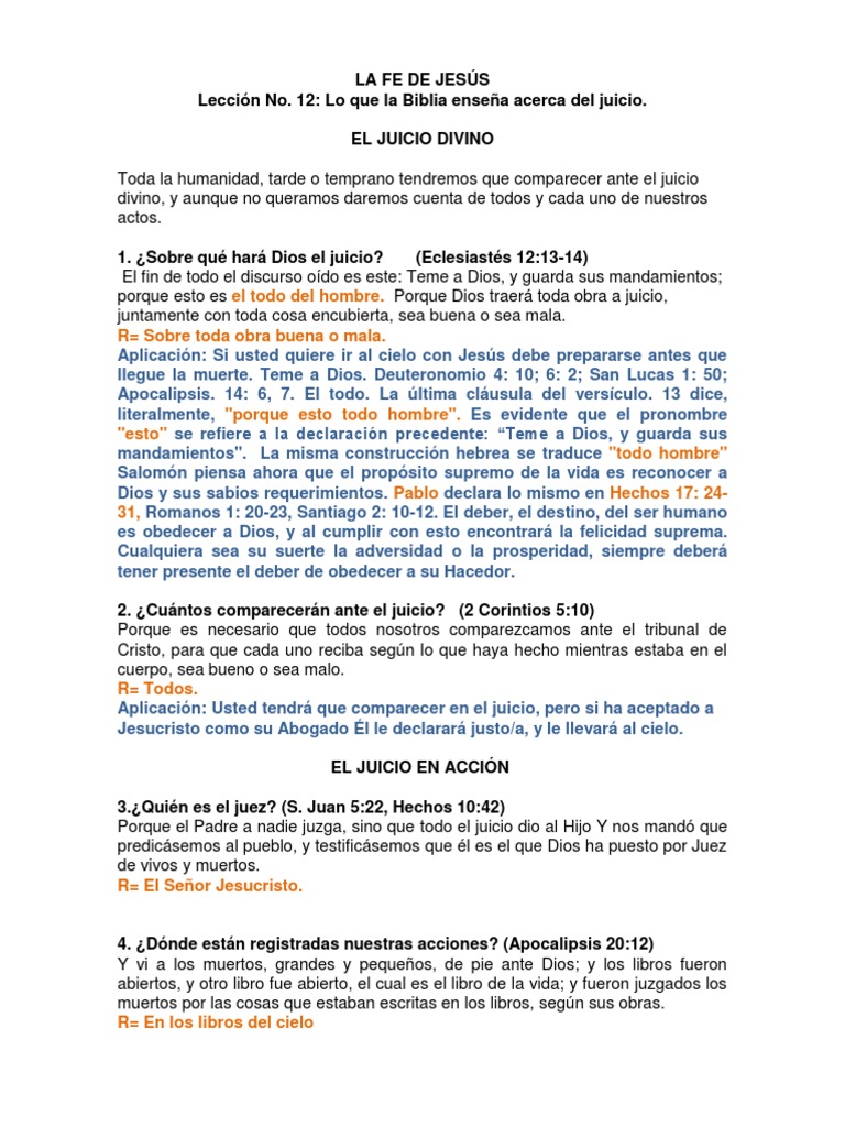 Lección 12 El Juicio Divino. | PDF | Pecado | Jesús