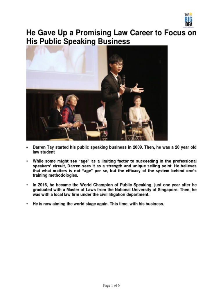 Darren Tay: From Law to Public Speaking | PDF | Mentorship | Motivation