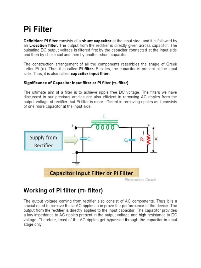 Working of Pi filter (π-filter) | PDF | Rectifier | Electronic Filter