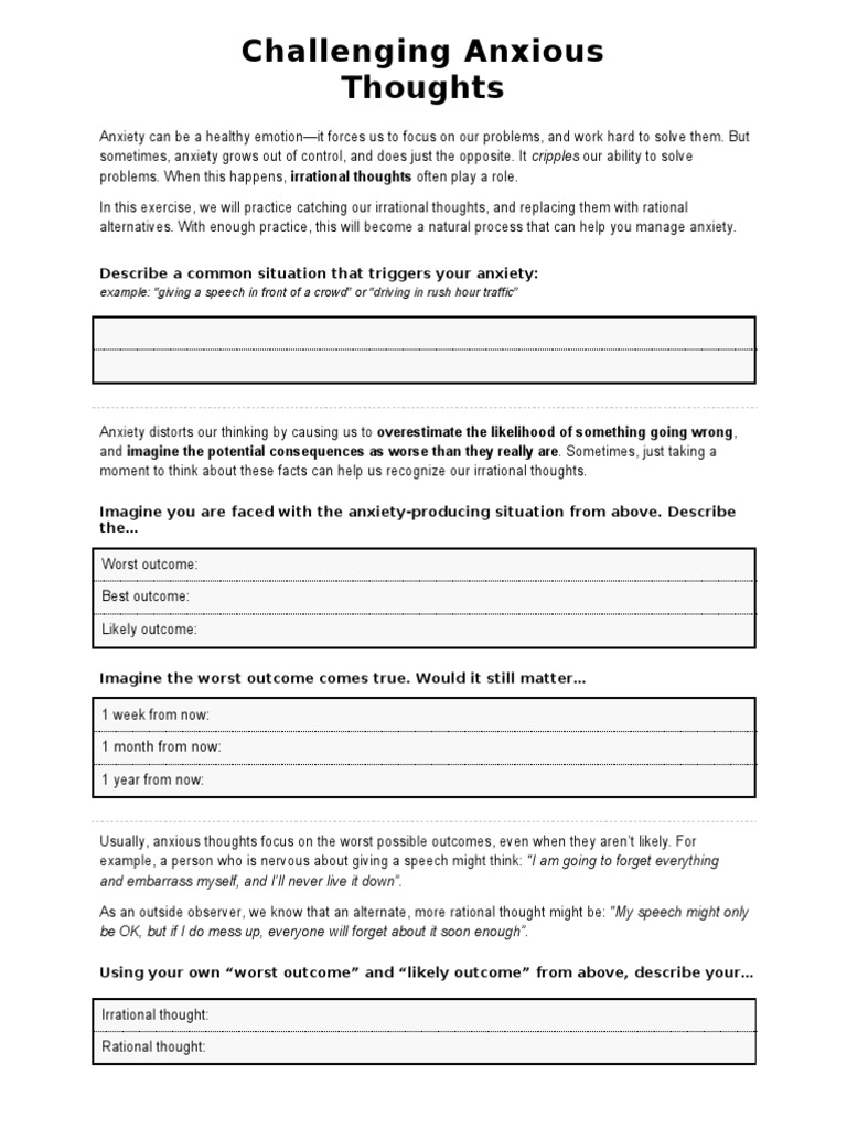 Challenging Anxious Thoughts: Example: "Giving A Speech in Front of A ...