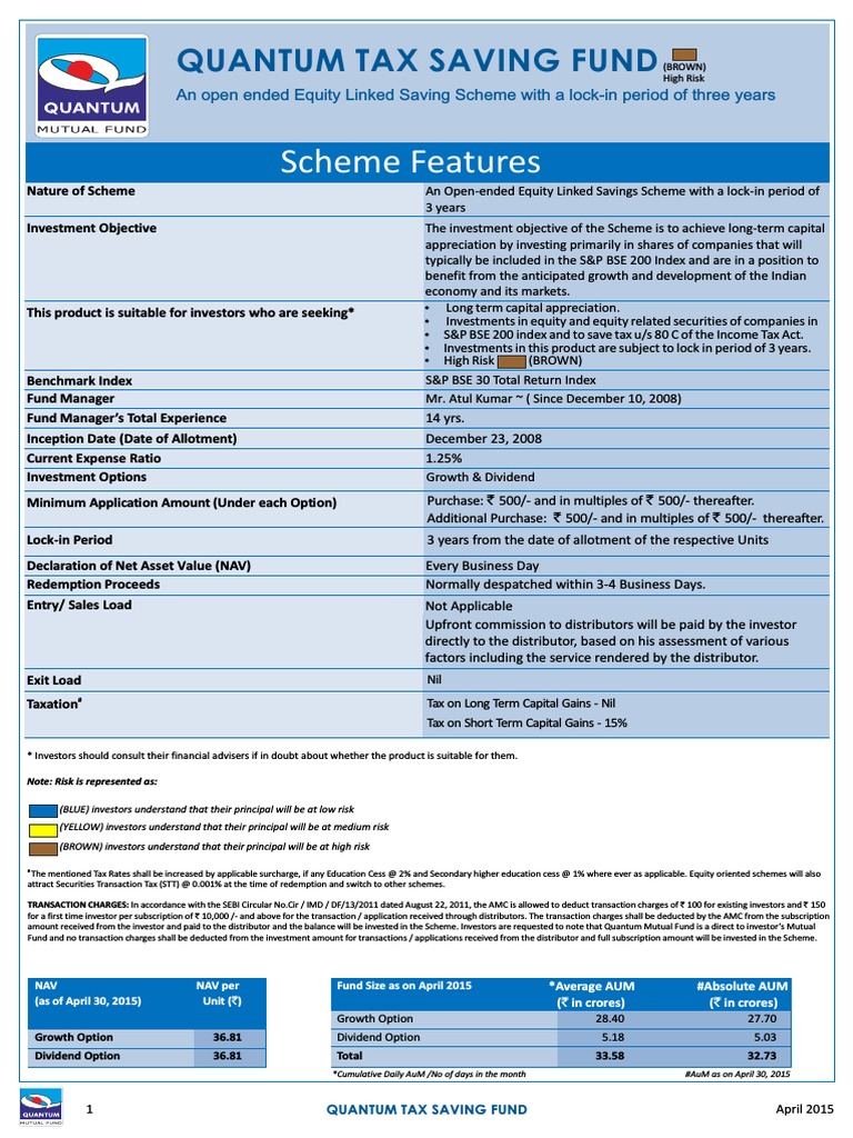 Scheme Features: Quantum Tax Saving Fund | PDF | Beta (Finance) | Investor