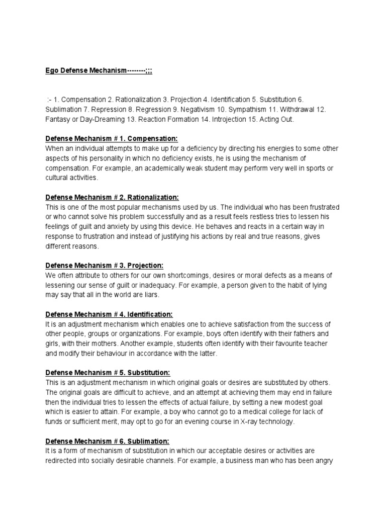 Ego Defense Mechanism PDF | PDF | Id | Cognitive Science