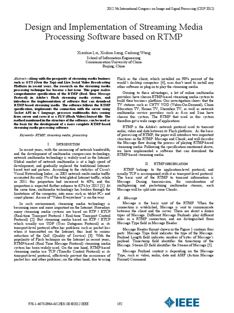 01 Design and Implementation Os Streaming Media Processing Software Based On RTMP | PDF ...