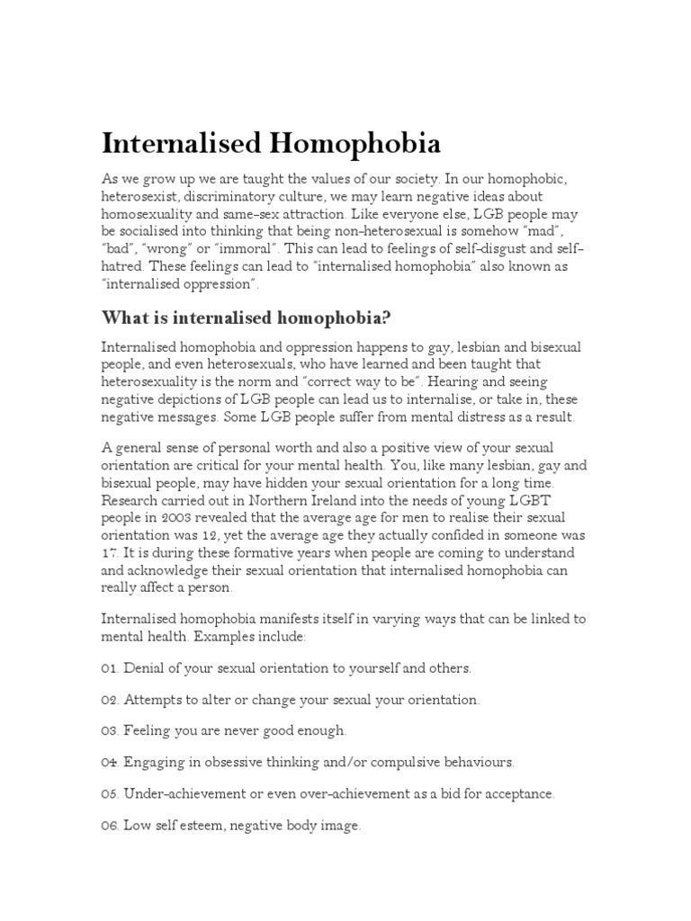 Internalised Homophobia PDF | PDF | Homophobia | Homosexuality