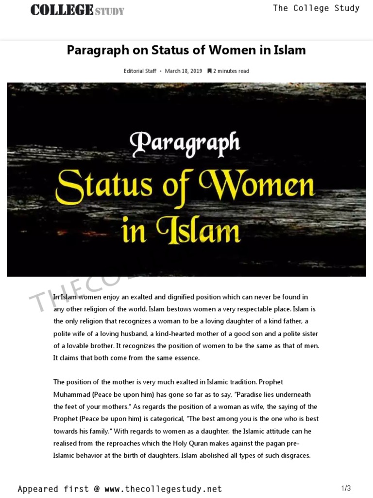 9 Paragraph On Status of Women in Islam - The College Study | PDF ...