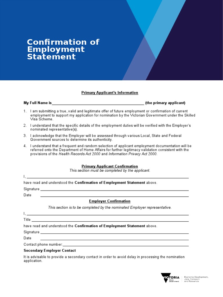 Confirmation of Employment Statement | PDF | Employment | Privacy