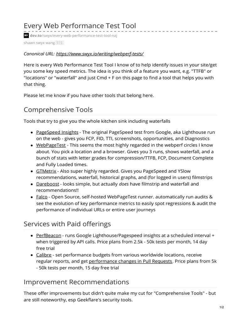 Dev - To-Every Web Performance Test Tool | PDF | World Wide Web ...