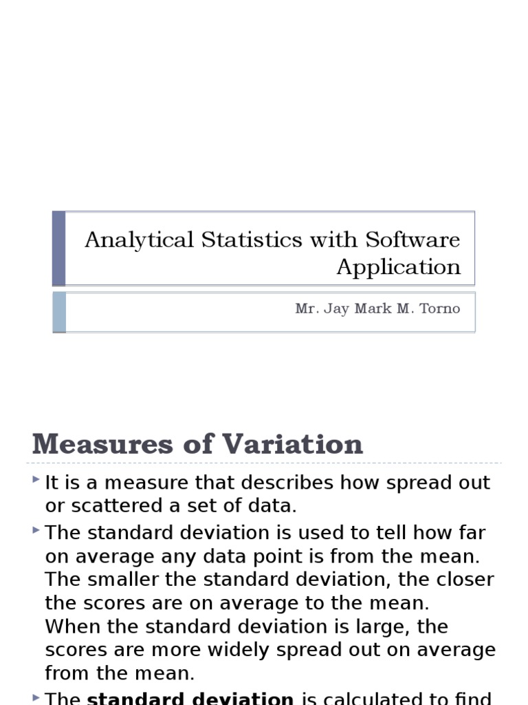 Analytical Statistics With Software Application: Mr. Jay Mark M. Torno | PDF | Coefficient Of ...