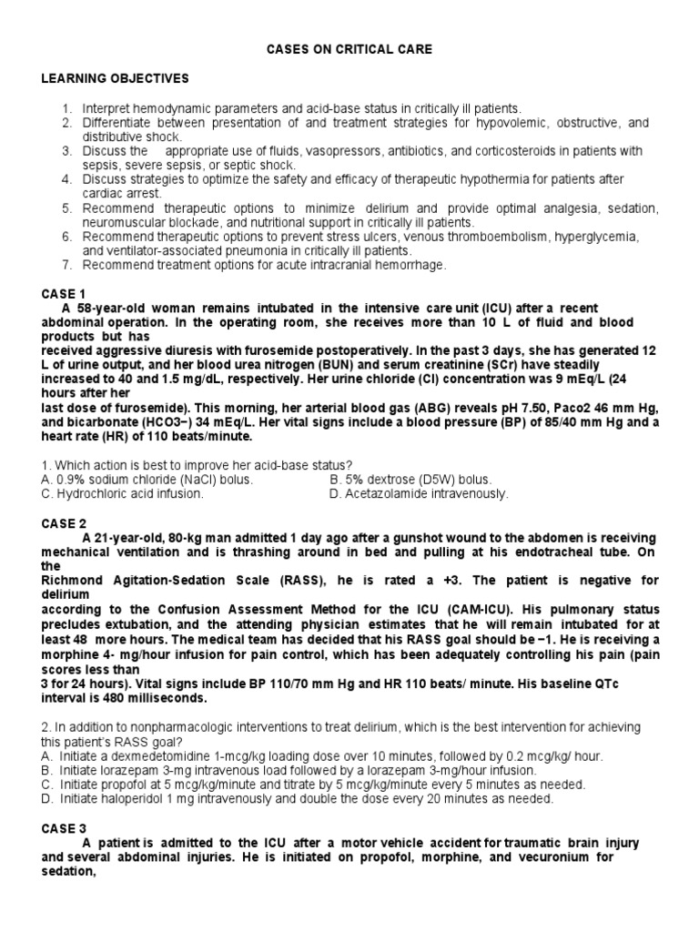 Case Study On Critical Care | PDF | Shock (Circulatory) | Sepsis
