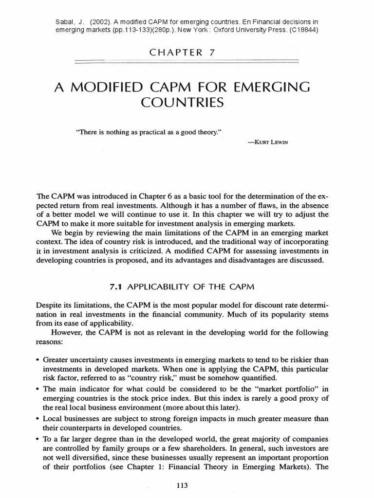 A Modified Capm For Emerging Countries | PDF | Capital Asset Pricing ...