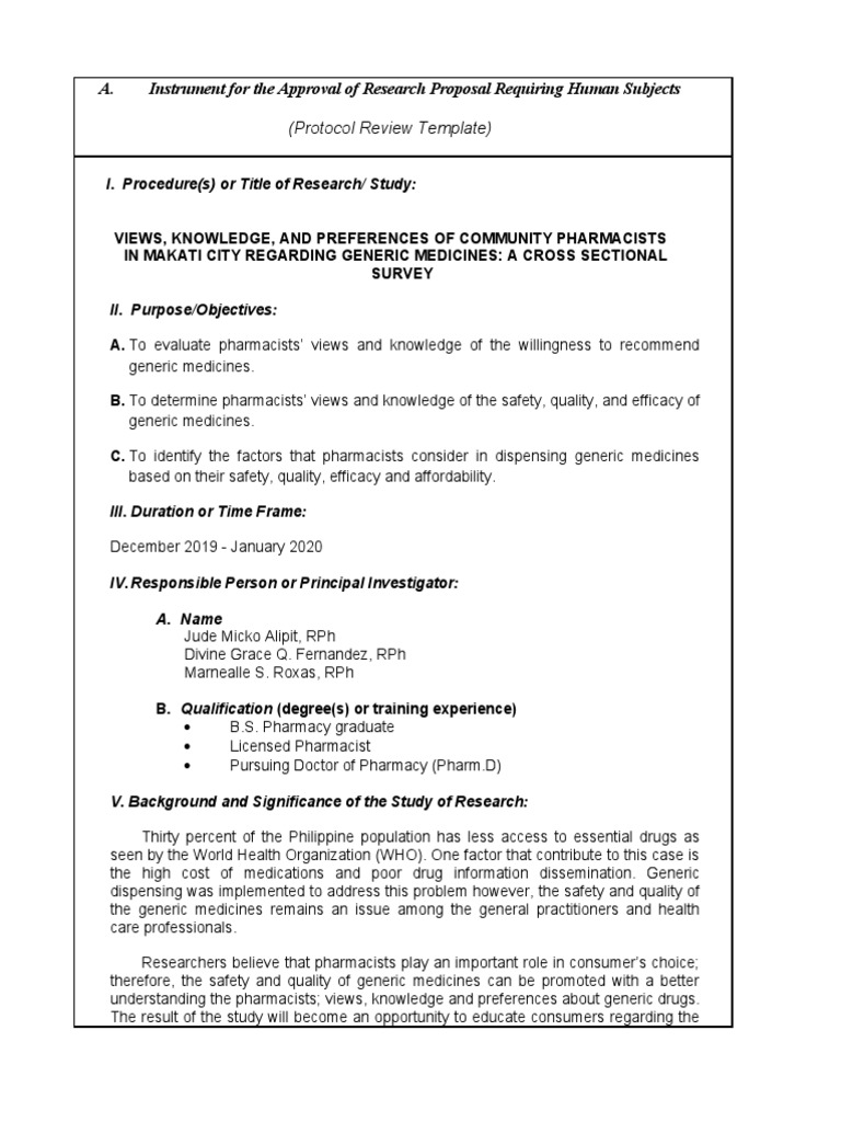 A. Instrument For The Approval of Research Proposal Requiring Human ...
