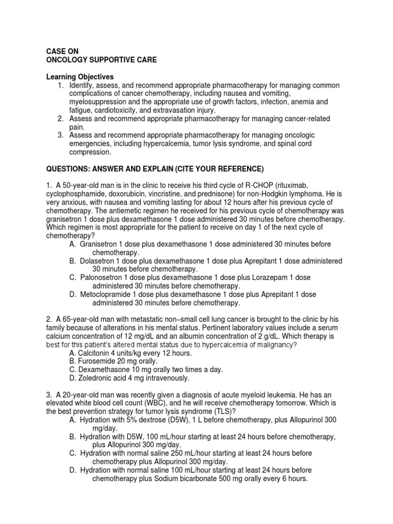 Case Study Oncology Supportive Care | PDF | Chemotherapy | White Blood Cell