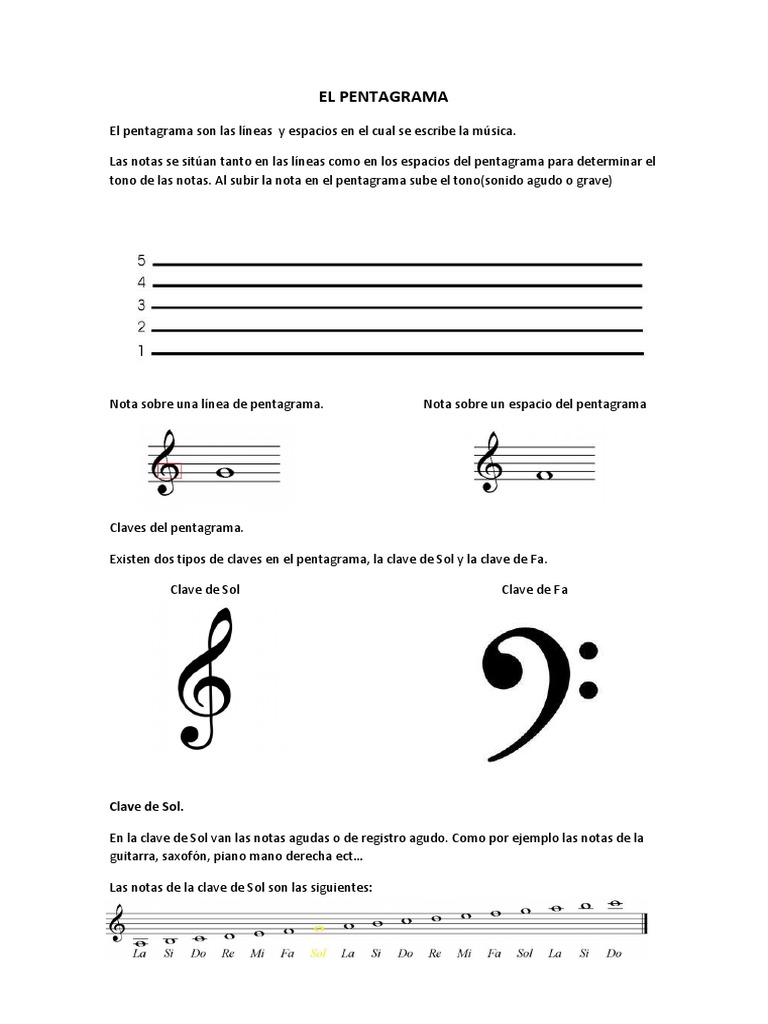 Leccion y Ejercicios. Pentagrama PDF | PDF