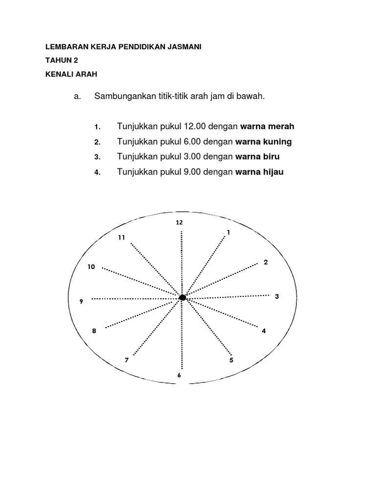 Lembaran Kerja Pendidikan Jasmani Kenali Arah | PDF
