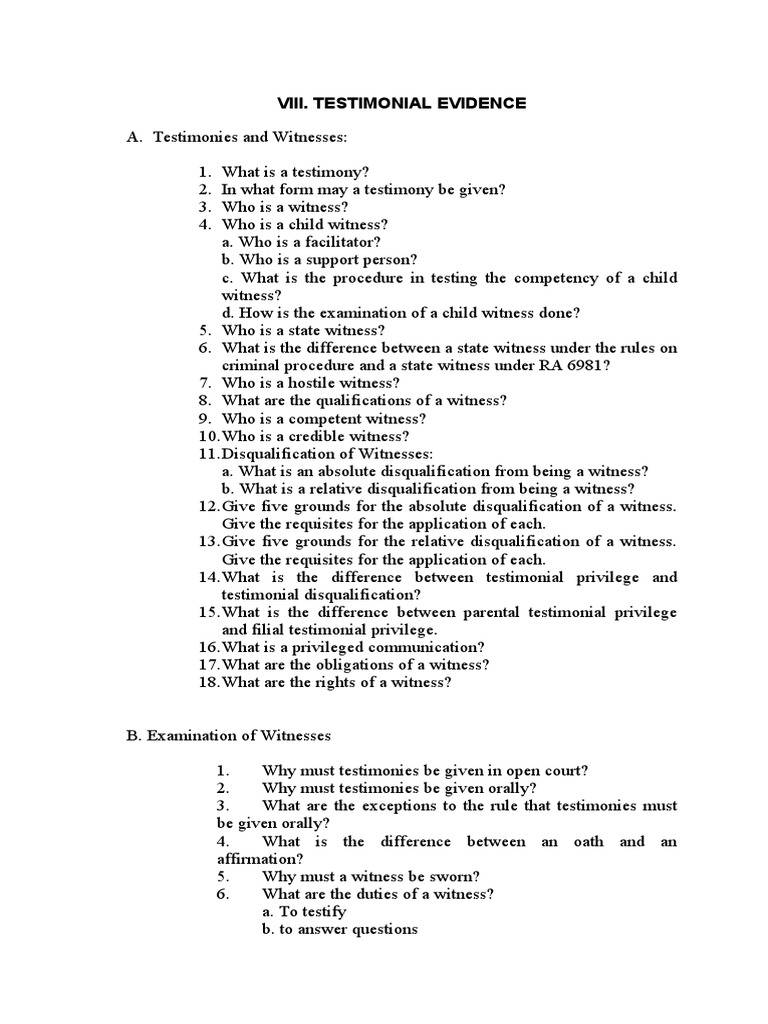 Part VIII. Testimonial Evidence | PDF | Witness | Testimony