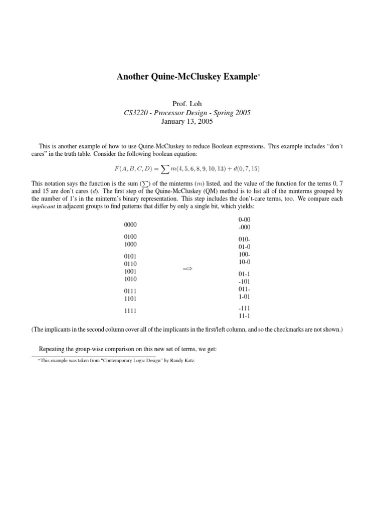 Quine Mccluskey | PDF | Applied Mathematics | Abstract Algebra