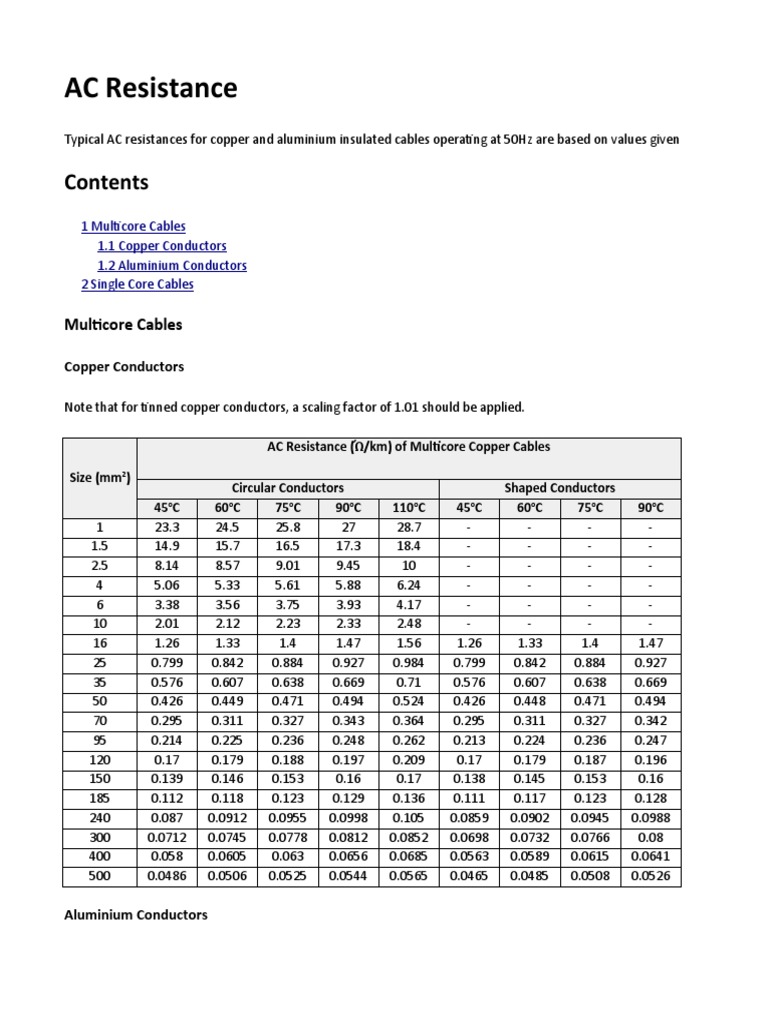 AC Resistance and Reactance Tables | PDF | Electrical Conductor ...