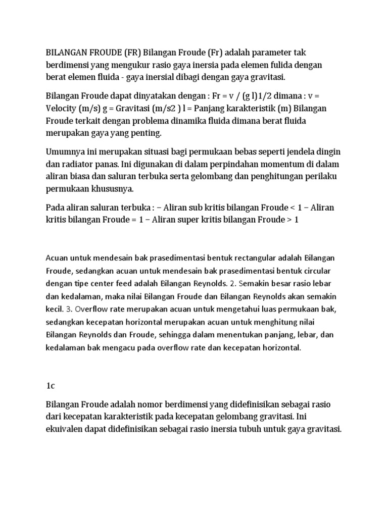 Pengertian dan Rumus Bilangan Froude | PDF