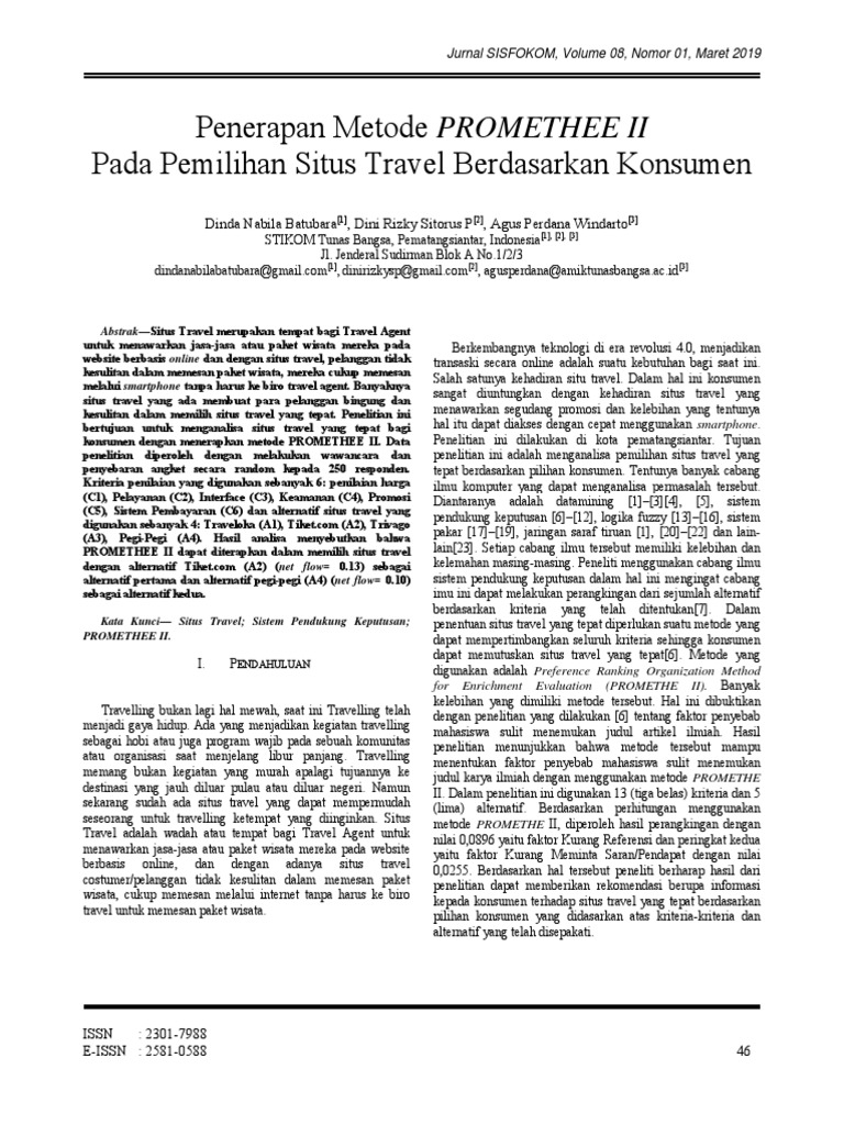Pemilihan Situs Travel dengan PROMETHEE II | PDF