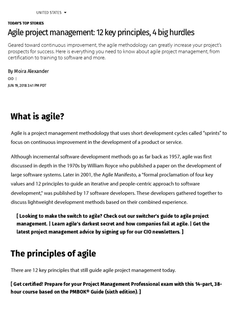 Agile Project Management - 12 Key Principles, 4 Big Hurdles - CIO PDF ...