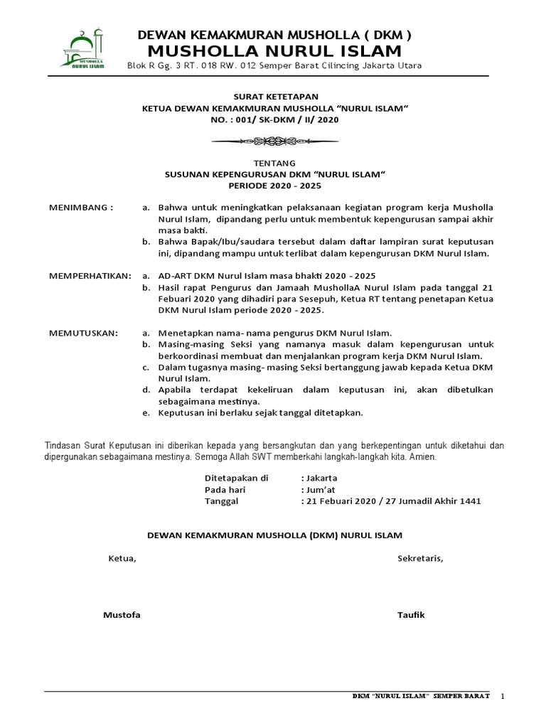 Sk Pengurus Dkm Nurul Islam Pdf
