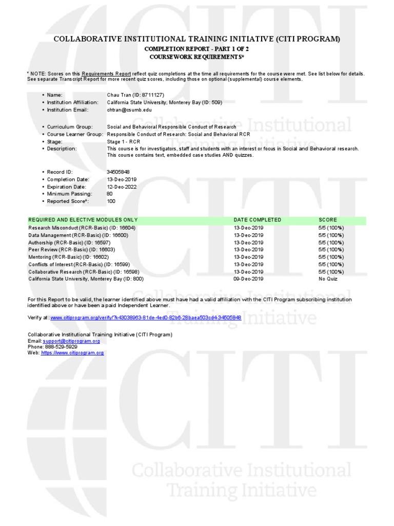 Collaborative Institutional Training Initiative (Citi Program) | PDF ...