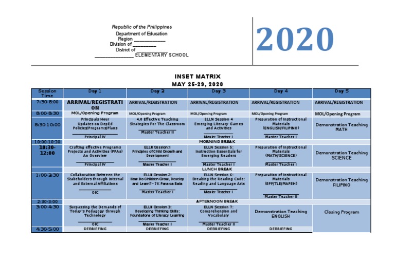 Inset Matrix 2020 | PDF | Literacy | Teachers
