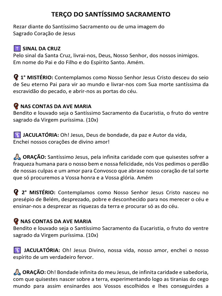 Terço Do Santíssimo Sacramento Pdf Eucaristia Rosário