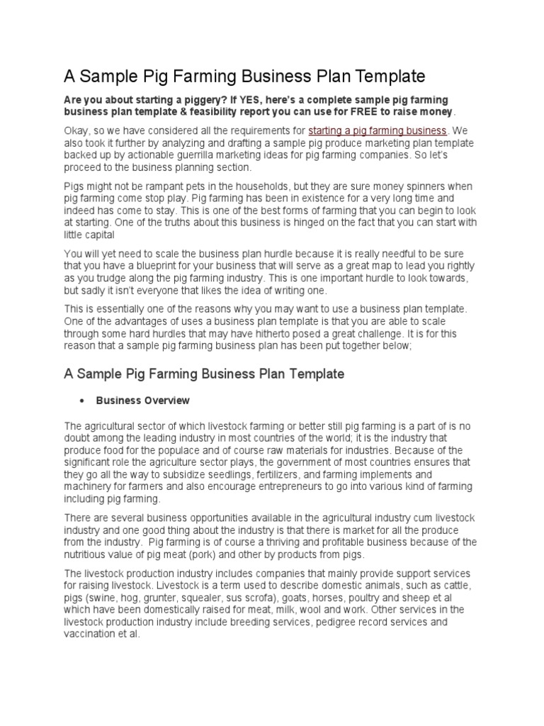 A Sample Pig Farming Business Plan Template | PDF | Livestock | Farms