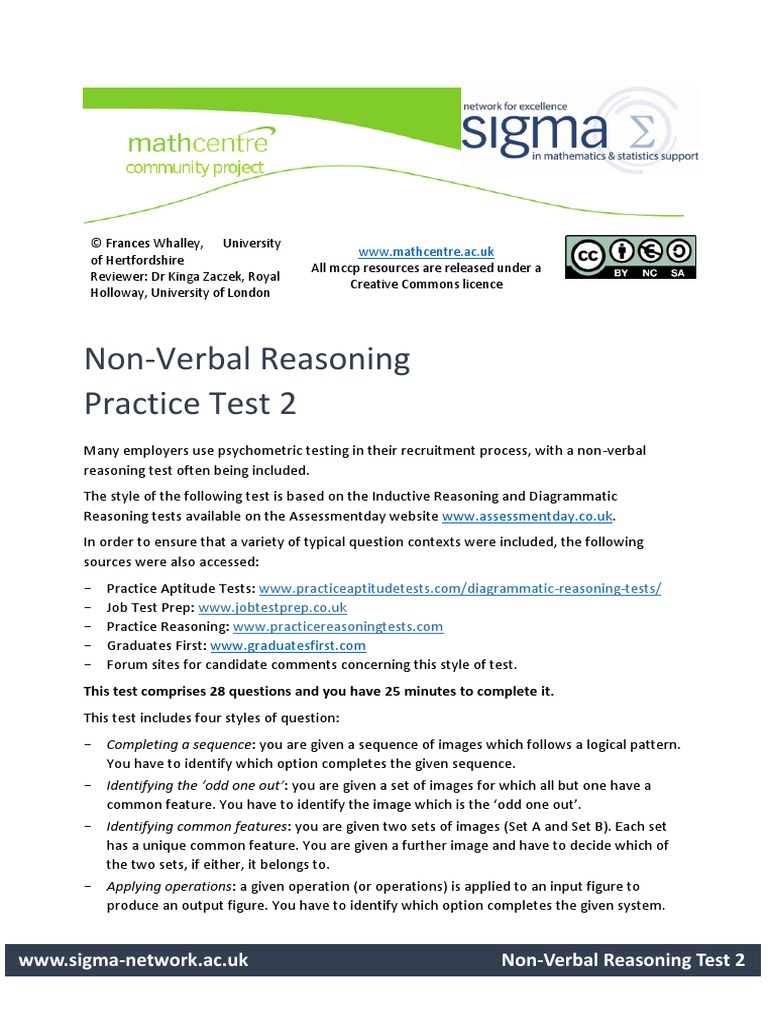 Non-Verbal Reasoning Practice Test 2 | PDF