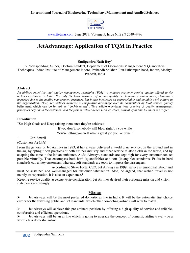 Jetadvantage: Application of TQM in Practice | PDF | Quality Management ...