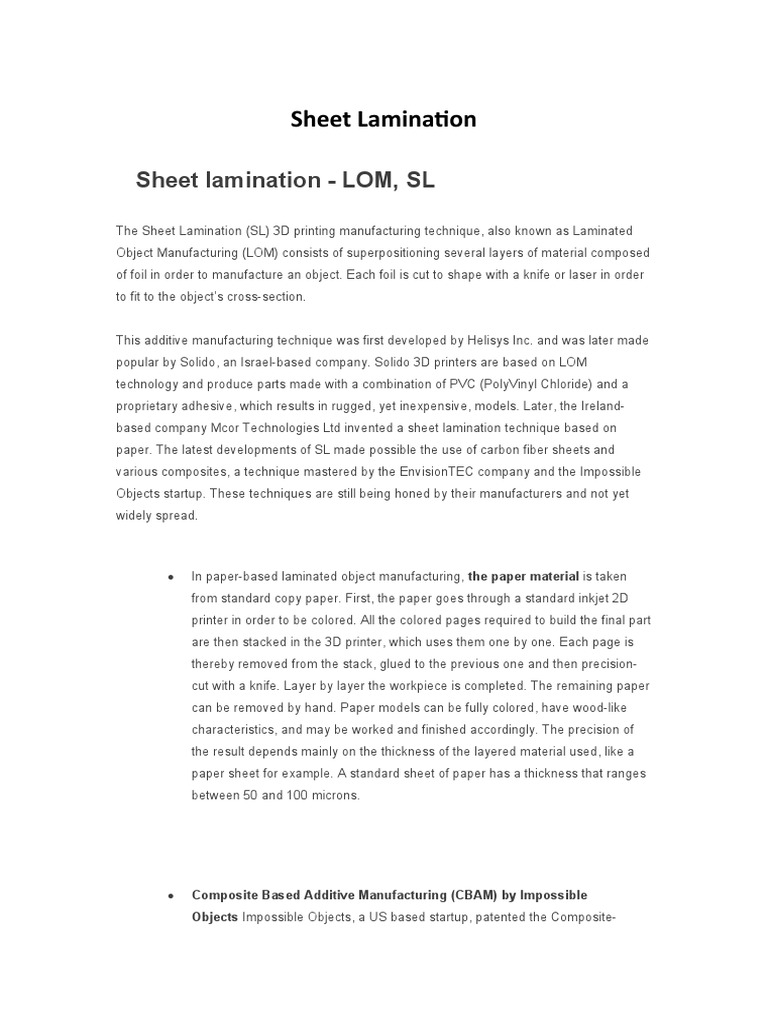 Sheet Lamination Additive Manufacturing | PDF | 3 D Printing | Lamination