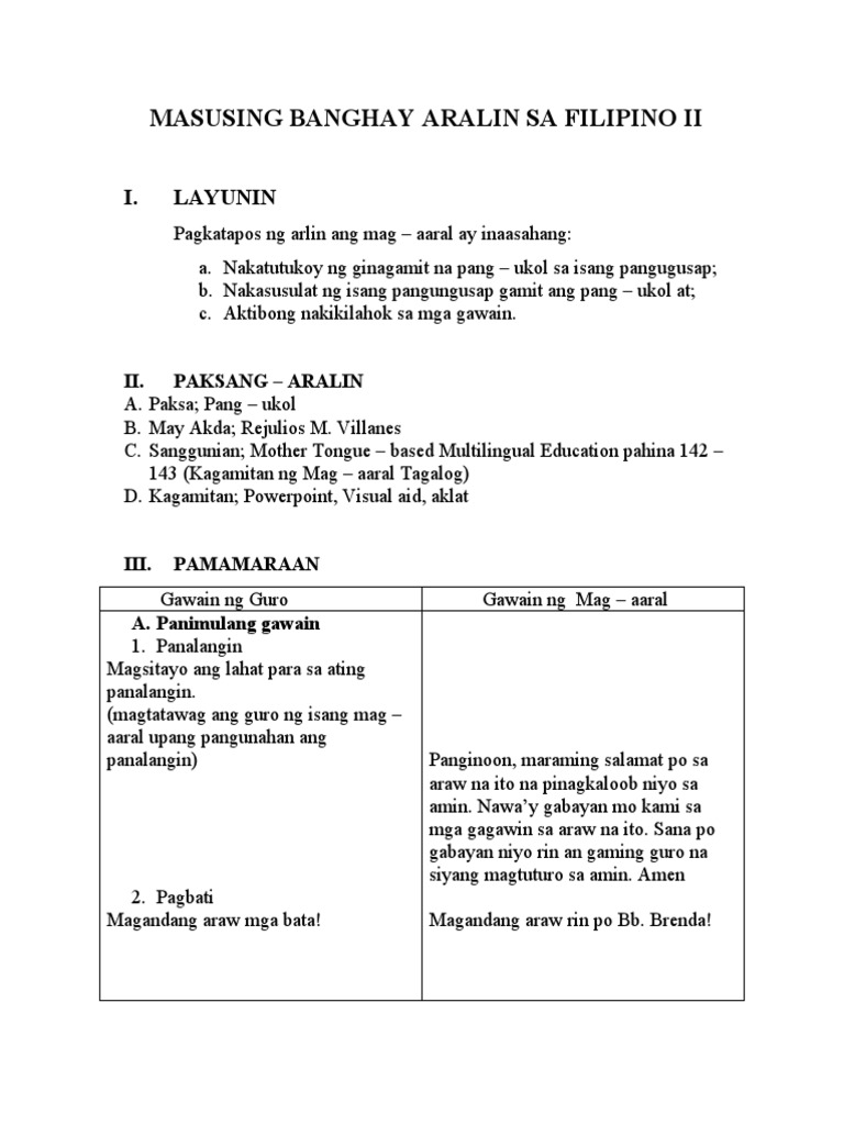 Masusing Banghay Aralin Sa Filipino Ii | PDF