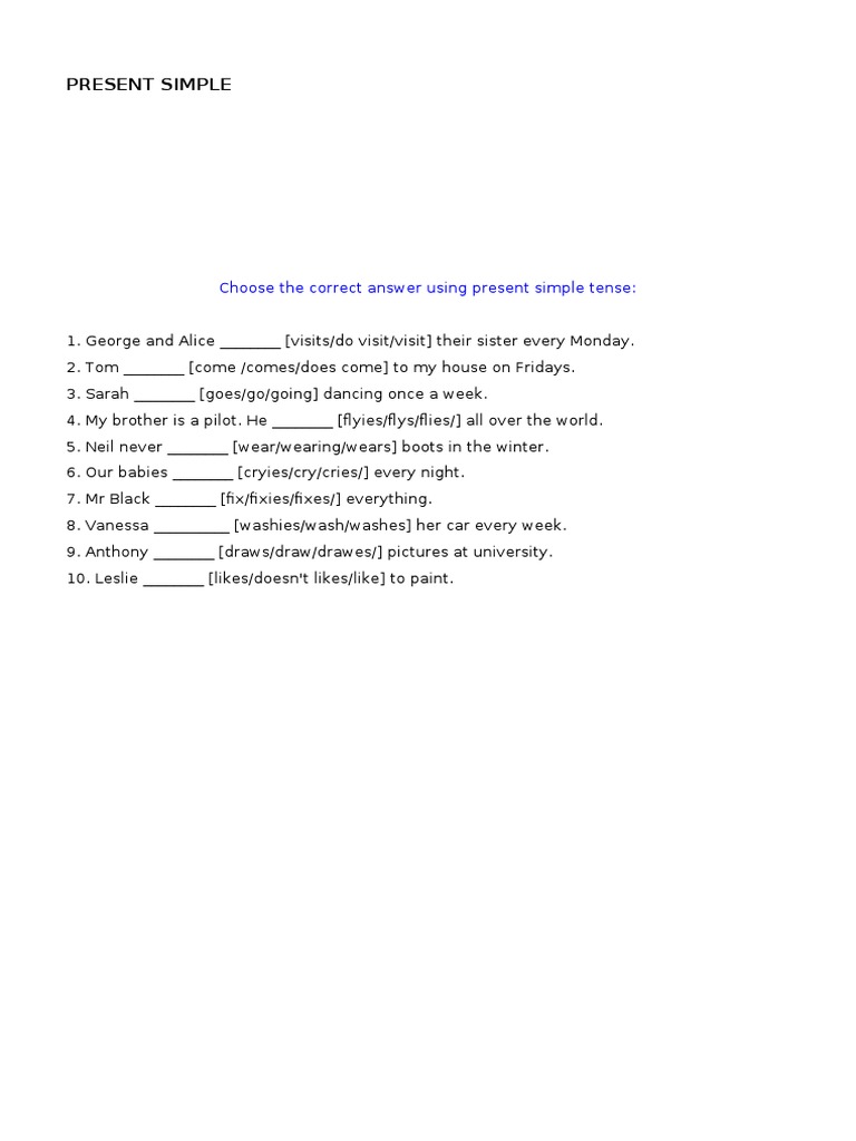 Presente Simple - Ejercicio 9 | PDF