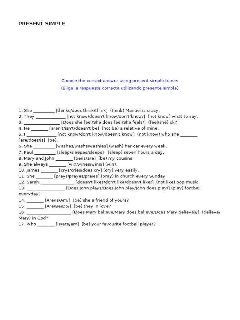 Present Simple Tense Exercises | PDF | Career & Growth