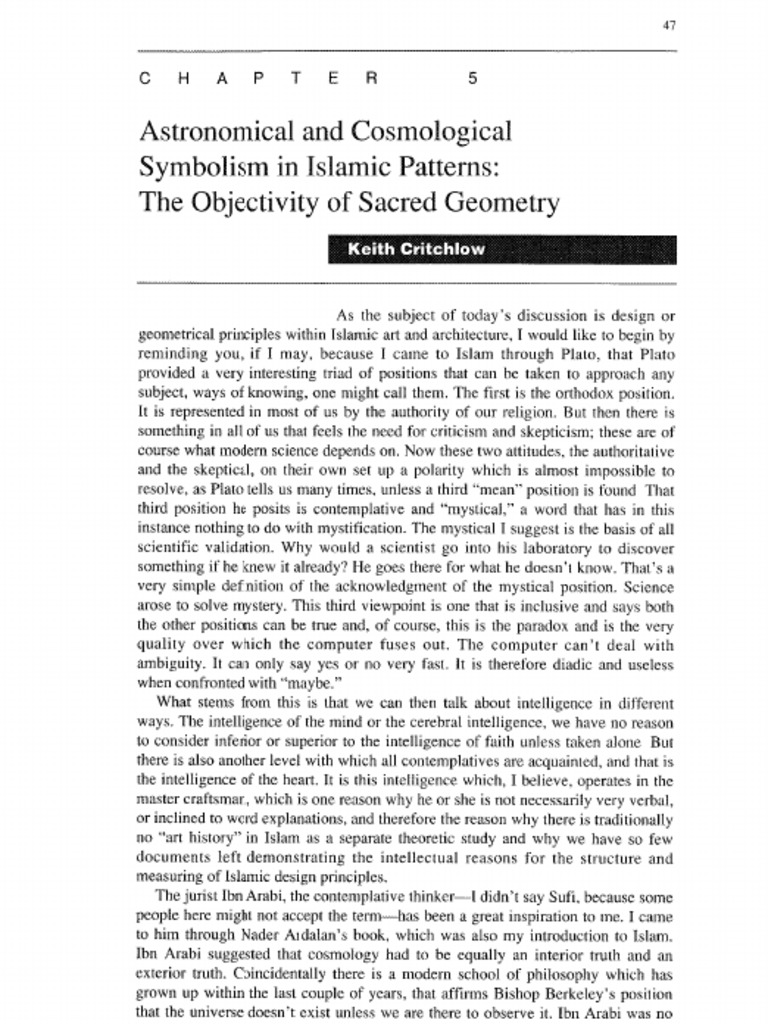 Critchlow - Cosmological Symbolism in Islamic Patterns (2001) | PDF
